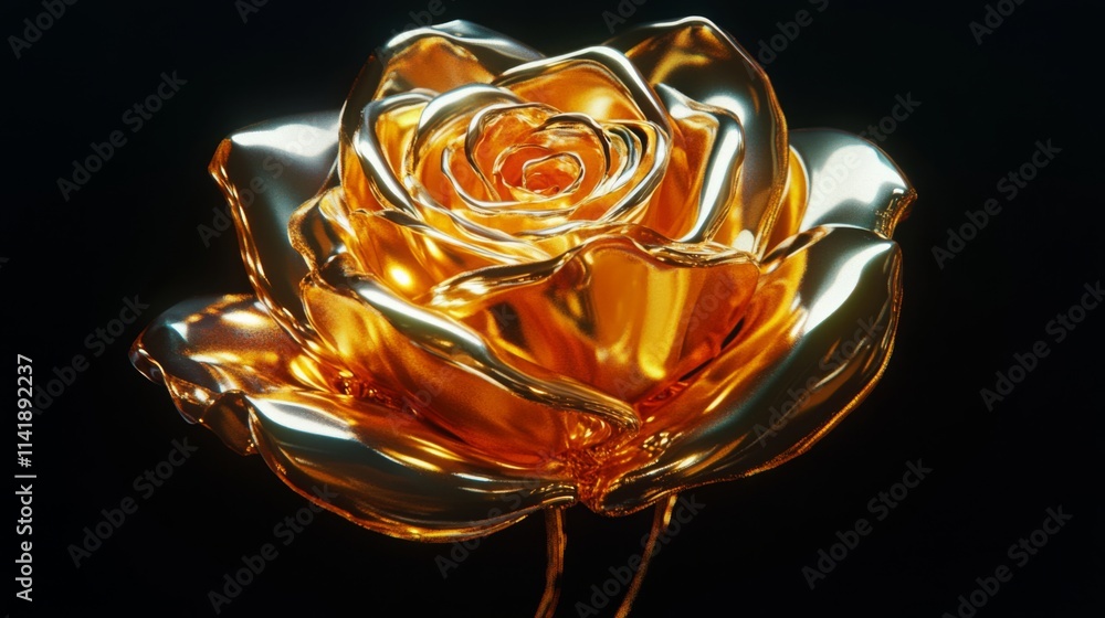 Chrome liquid metal rose flower. 3D render, modern design. Isolated ...