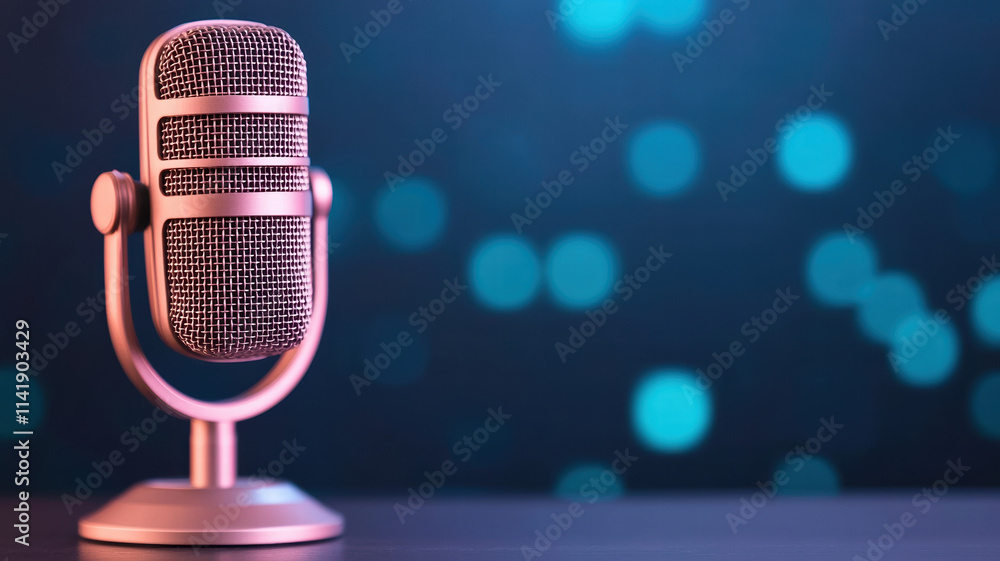 streaming microphone on desk with dark background, creating ...