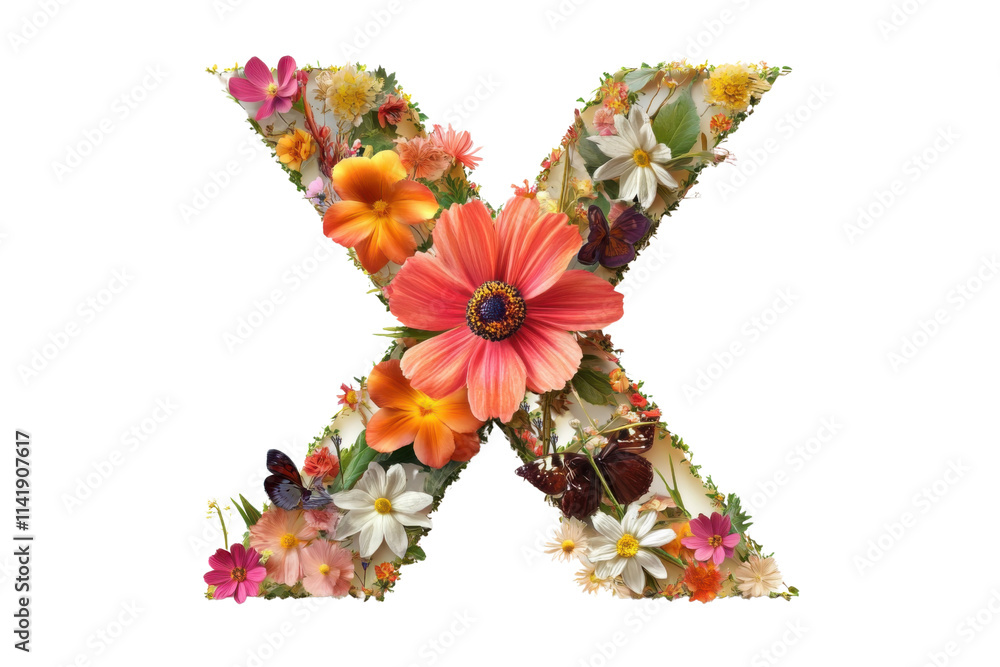 Letter x with flower elements in 3d studio lighting- floral alphabet ...