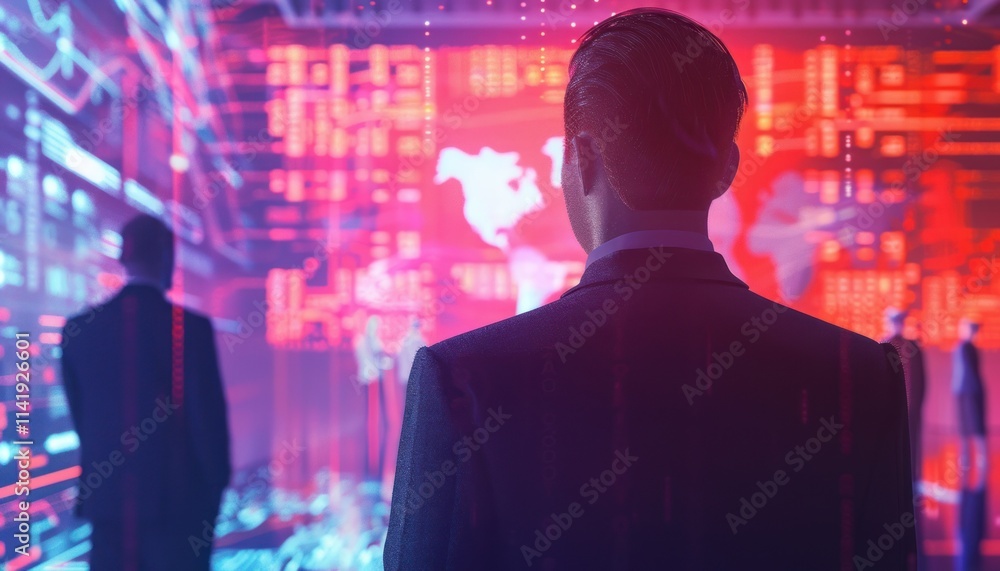 Business stock levels seminar with holographic charts. Futuristic UI ...