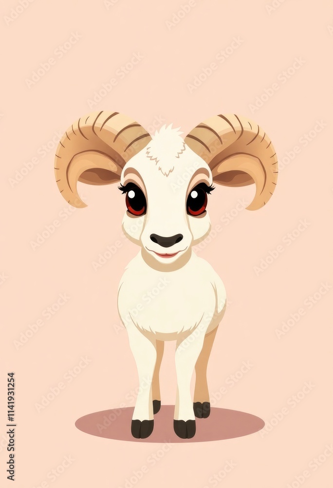 Adorable Bighorn Sheep Cartoon Flashcards Clipart Isolated on Soft ...