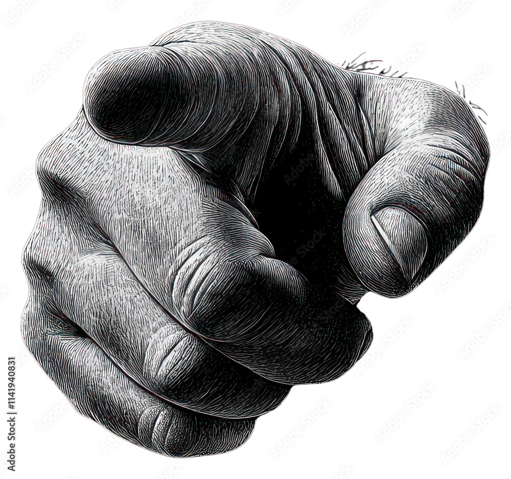 PNG An isolated black and white hand pointing a finger illustration ...