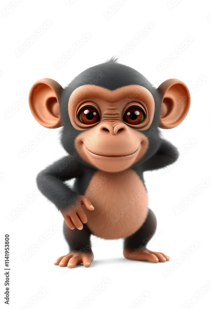 3D Chibi Chimpanzee Flashcards Clipart. Suitable for animal flashcard ...