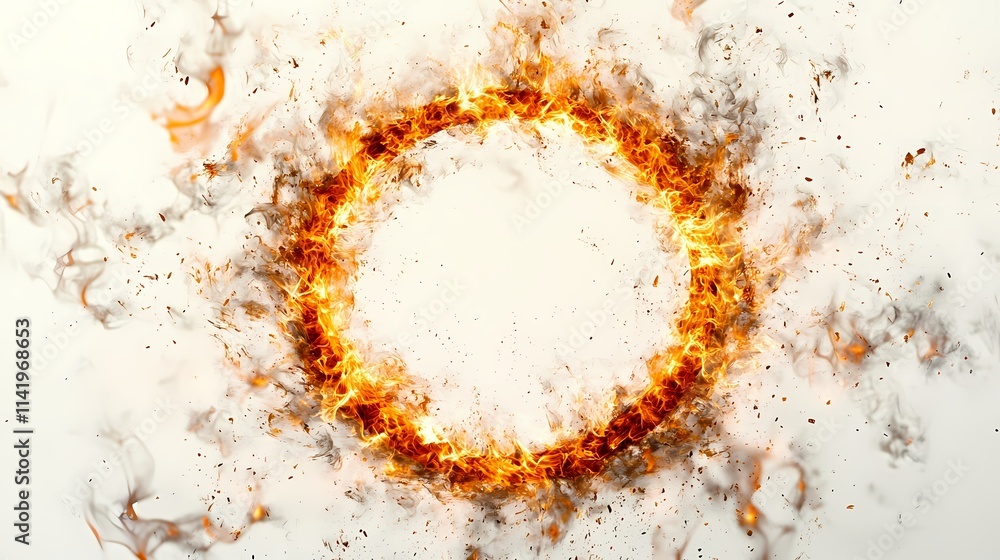 Circular Fire Explosion with Smoke and Ashes Creates Dynamic Visual ...