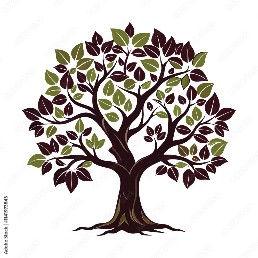 vector of Fig Tree (Ficus carica) design, labeled vector art, linocut ...