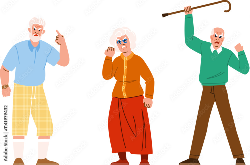 feisty aggressive old people vector. b spirited, tenacious strong ...