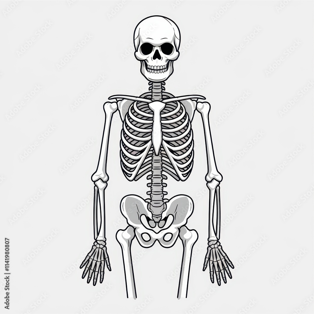 Human Skeleton Anatomy Illustration Showing Upper Body Bones Stock ...