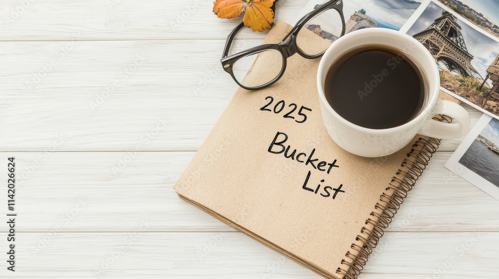 2025 Bucket List concept. Bucket list for 2025 on rustic paper with ...
