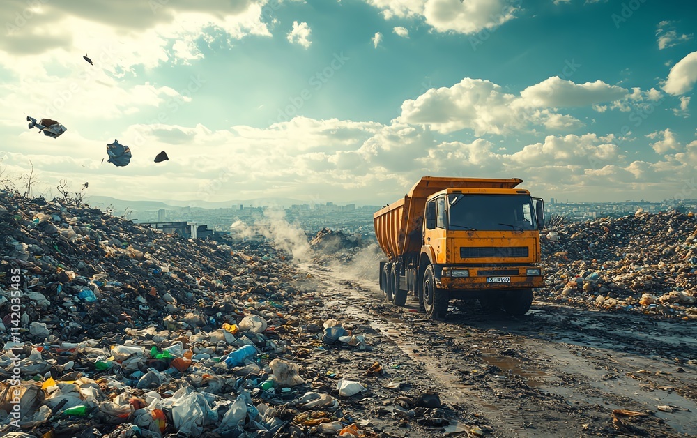 Waste disposal site, garbage heaps, decomposing trash, polluted ...