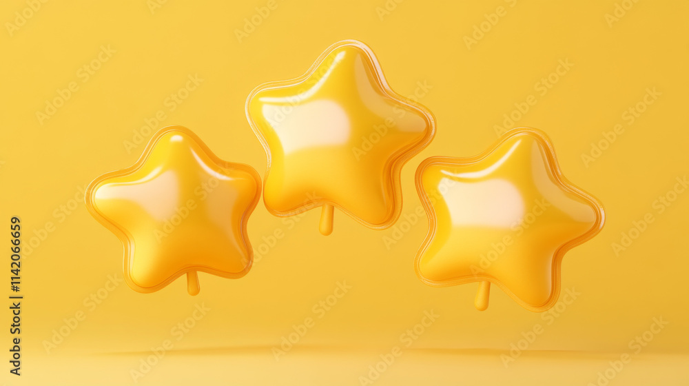 3d render customer feedback stars in speech bubbles. Rate, client review, comment or feedback ...