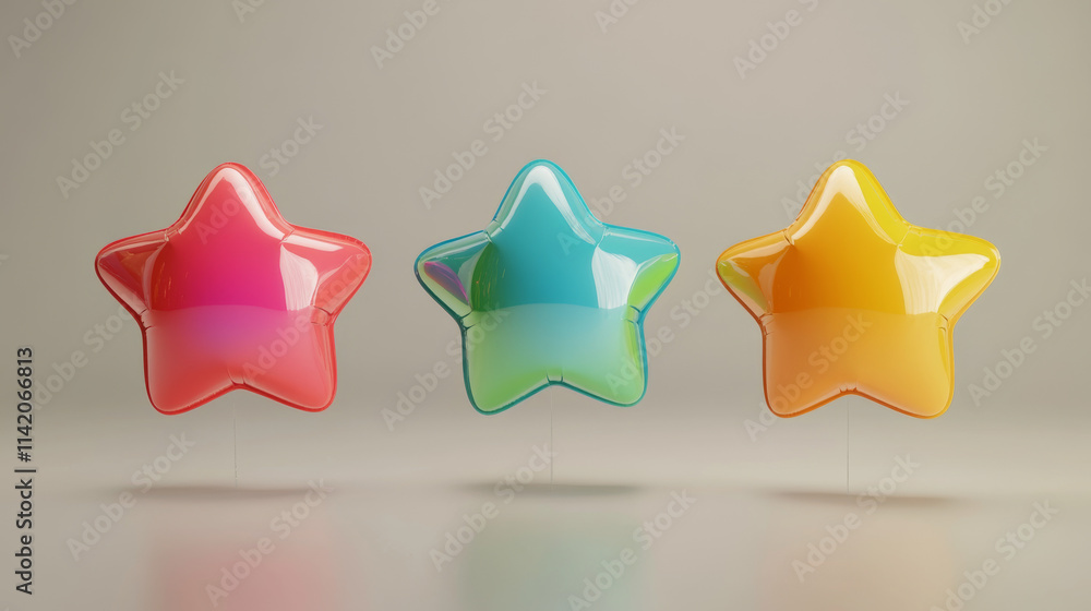 3d render customer feedback stars in speech bubbles. Rate, client ...