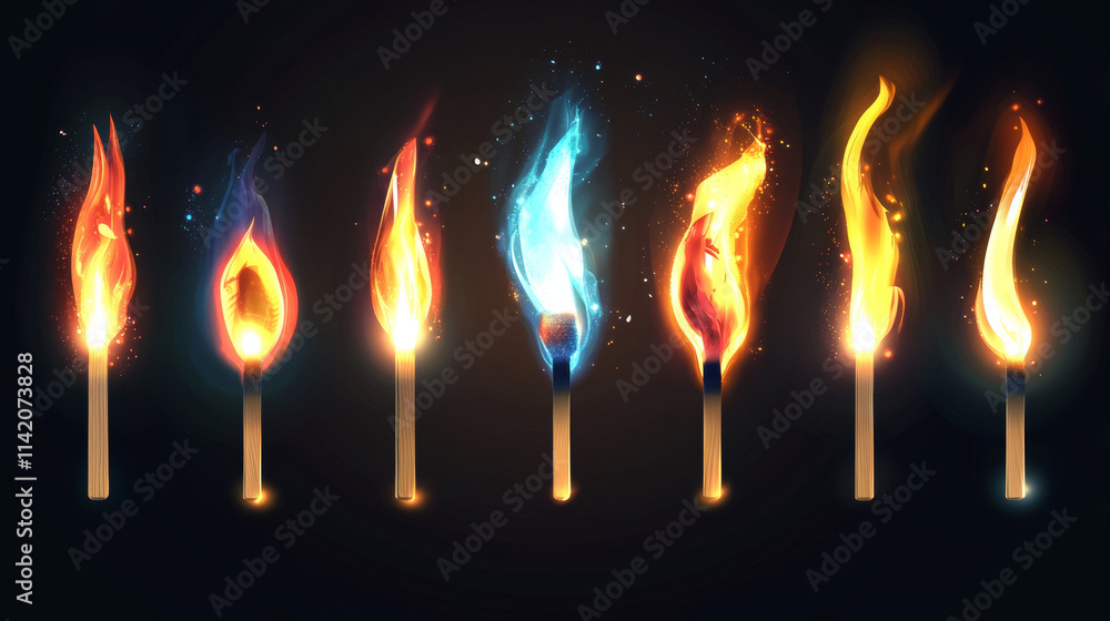 Stages of match burning from fire to burnt wooden stick, matchsticks ...