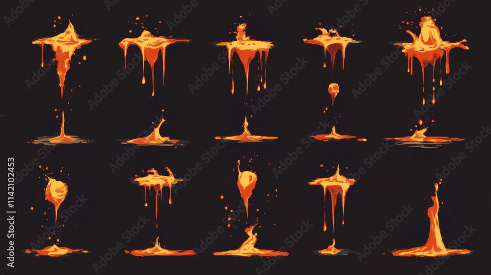 Falling liquid lava drops animation sprite sheet for 2d game. Hot ...