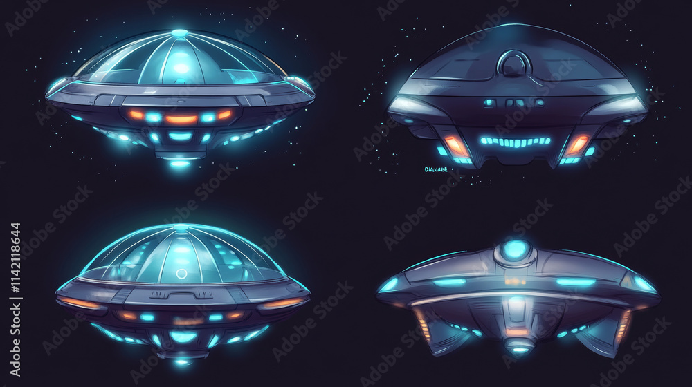 Ilustração Flying ufo saucer animation sprite sheet effect. Alien ...