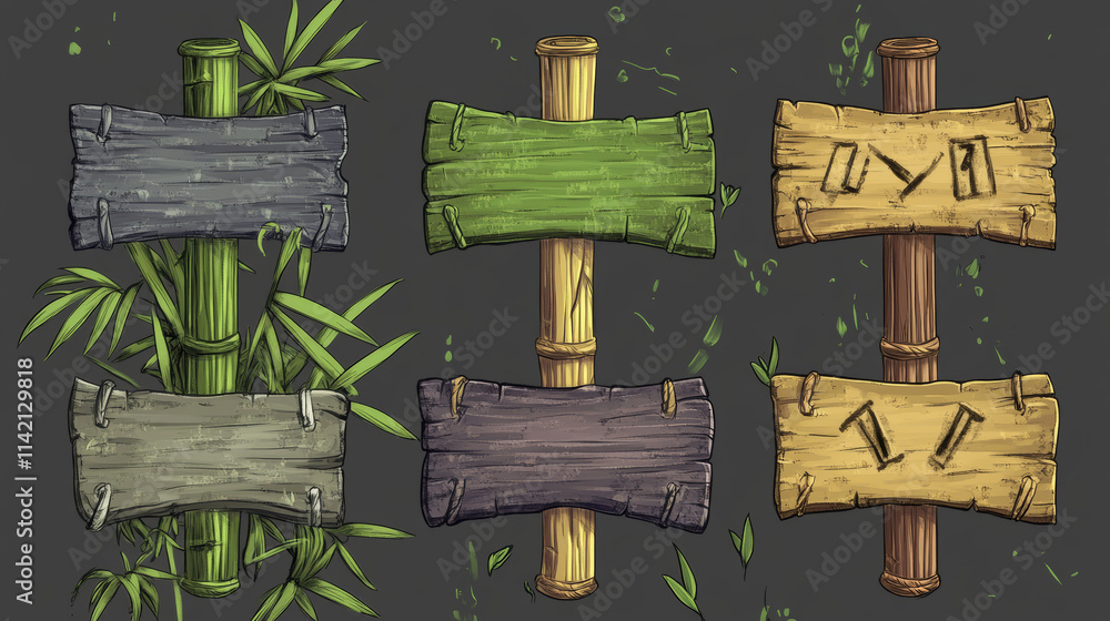 Wood pointer bamboo game ui frame vector. Direction arrow sign board on ... Wood pointer bamboo game ui frame vector. Direction arrow sign board on ...