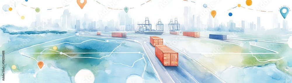 Digital map showing cargo locations and movement, realistic cargo ...