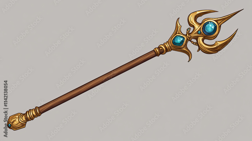 Poseidon or Neptune magic trident for game ui design. Cartoon vector ...