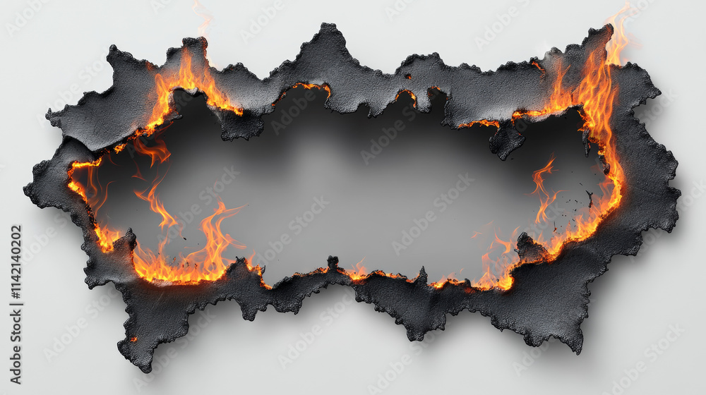 Burn paper holes and borders, burnt page with smoldering fire on ...