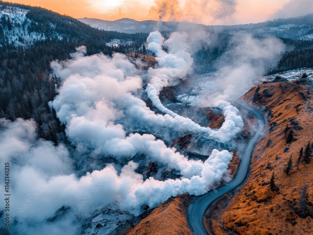 Explore the wonders of geothermal energy with this captivating aerial view of geothermal fields ...