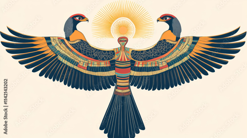 Ancient Egypt sun god Ra or Horus cartoon vector illustration. Egyptian ...