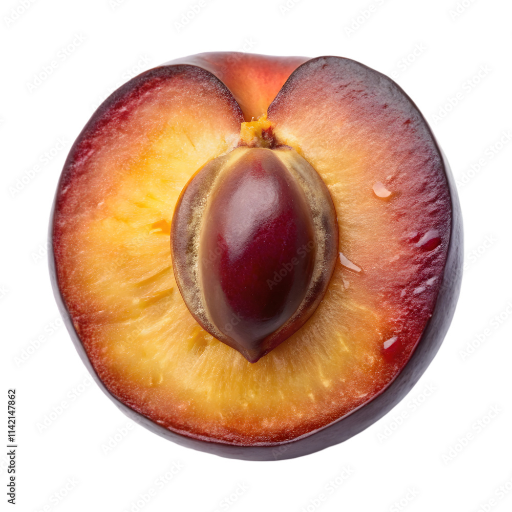 plum cut in half top view isolated on transparent background Stock ...