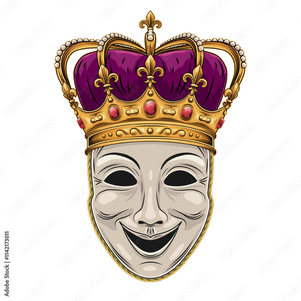 Vector de Stock Theatrical comedy face mask with imperial crown with ...
