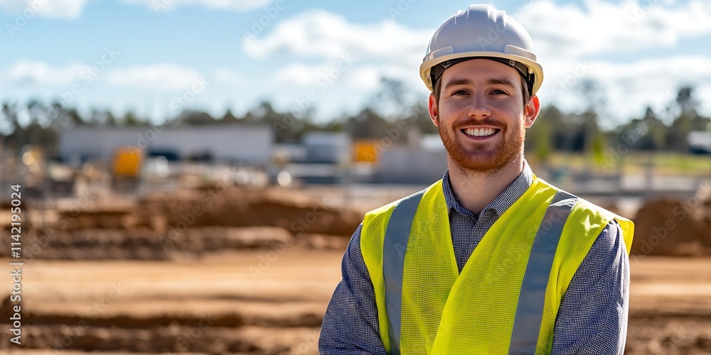 Health and safety officer standing confidently at a construction site ...