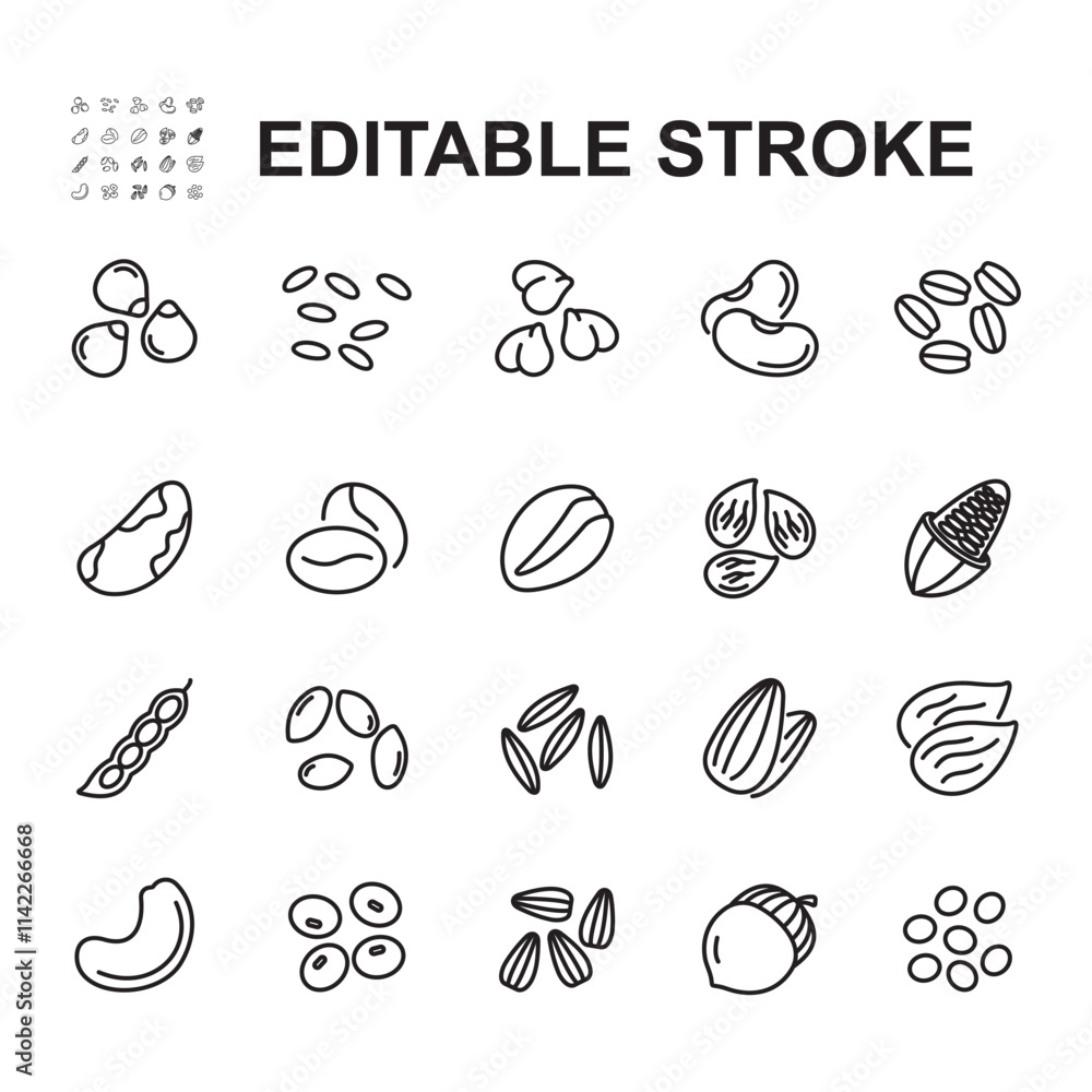 Nuts and seeds line icon set, food symbols collection. Thin line vector ...