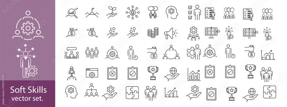Soft Skills editable stroke outline web icons set. Skills, leadership ...