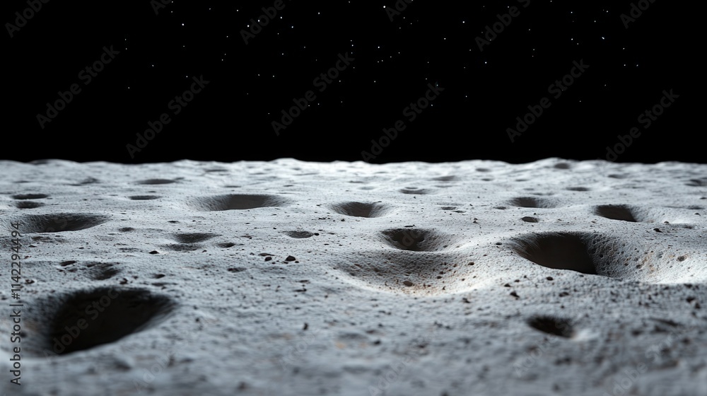 A wide-angle perspective showcases the moon's pitted and crater-rich ...