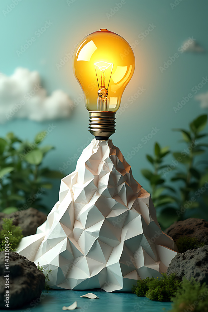 Concepts and creative ideas come to life atop a crumpled paper mountain ...