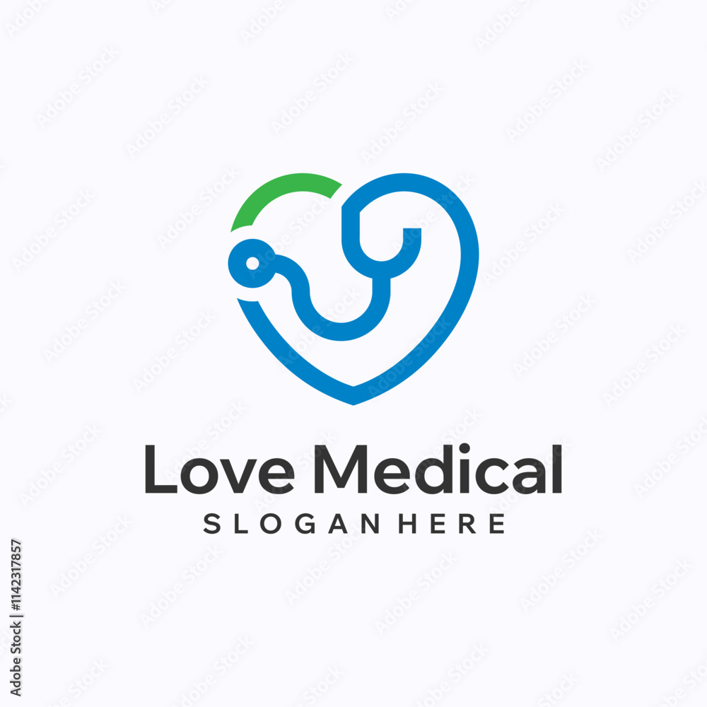 Love medical logo design template. Heart with stethoscope concept ...