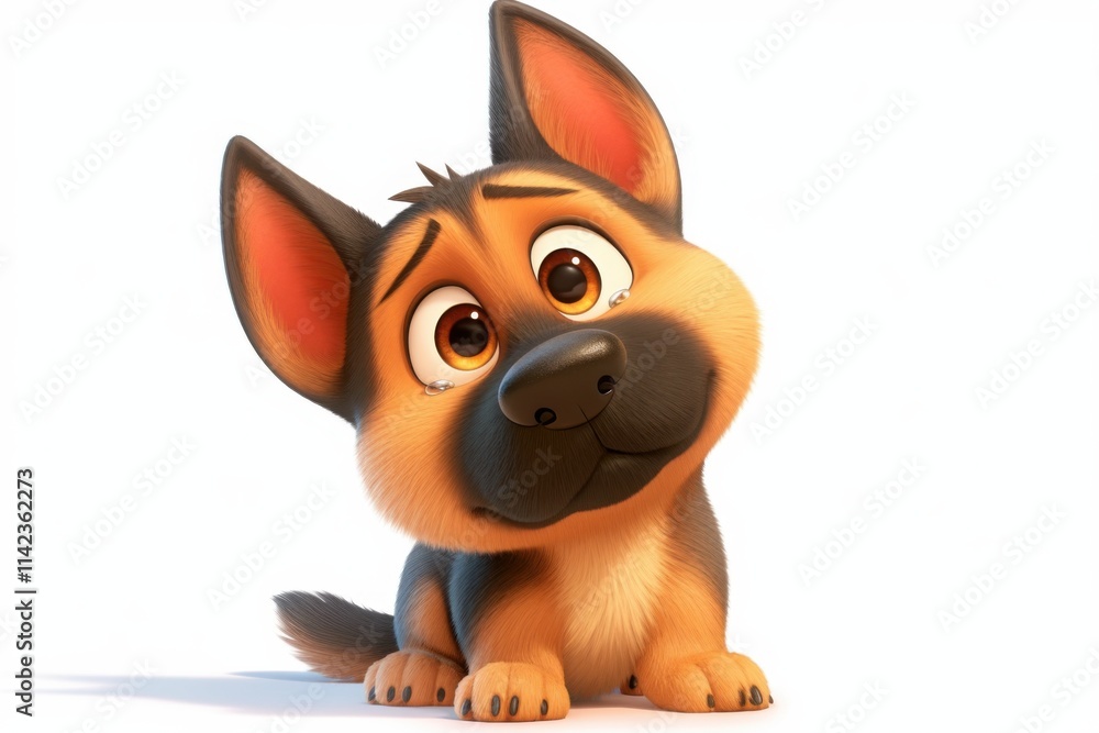 3d cartoon German Shepherd sad crying cute, isolated on white ...