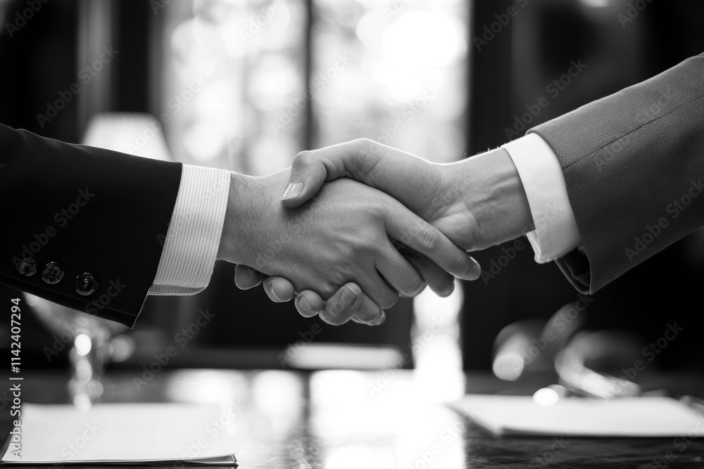client and banker shaking hands on the meeting table after business ...