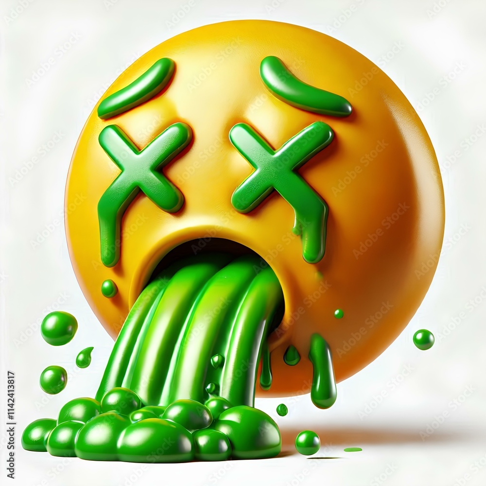 Green Vomiting Face Emoji with Shadows and Yellow Detail Stock ...
