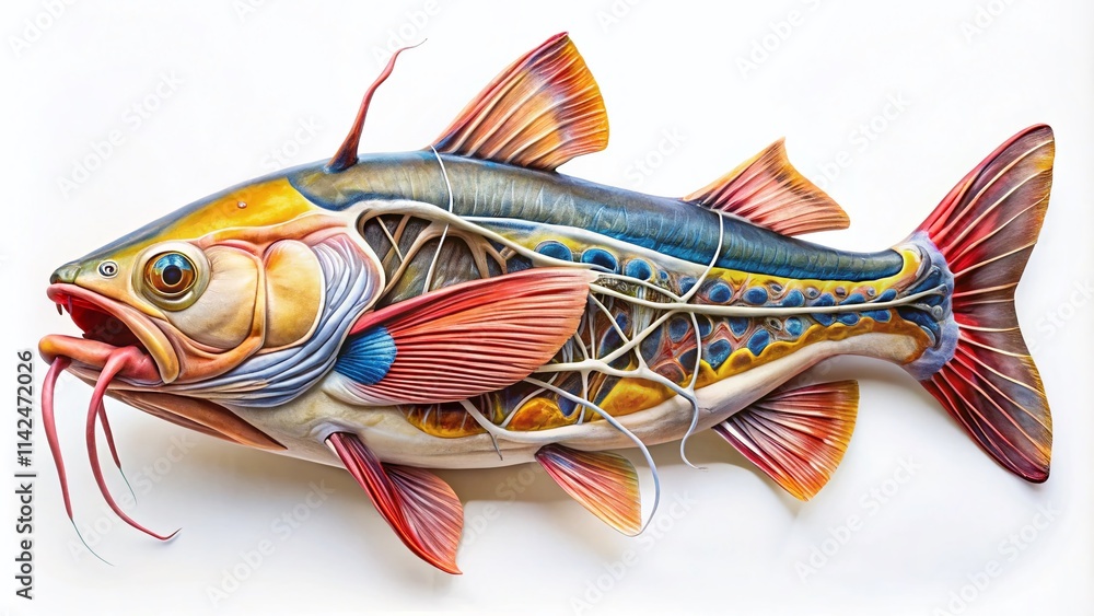 Catfish Anatomy Diagram: Detailed Scientific Illustration of Internal ...