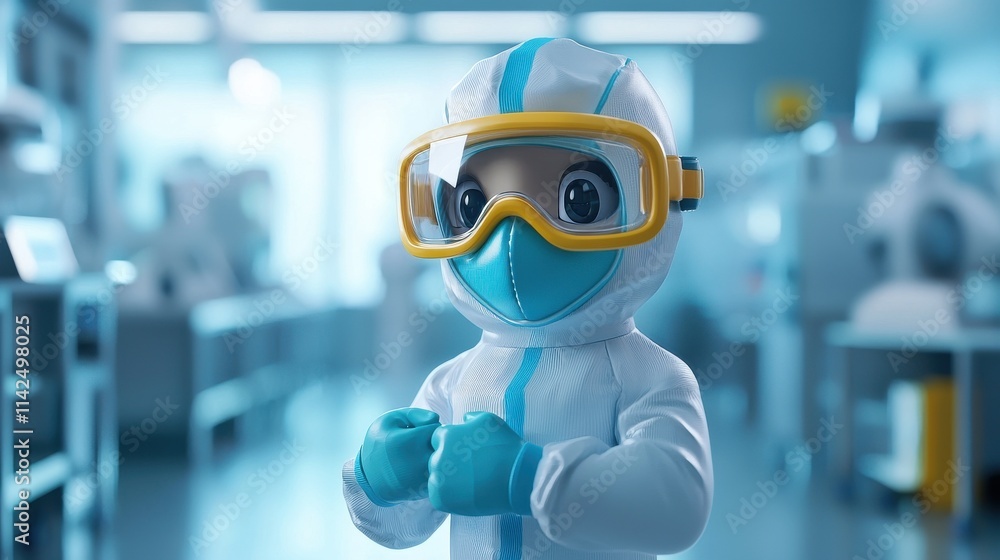 Safety practices in laboratory environments cute animated figure in ppe ...