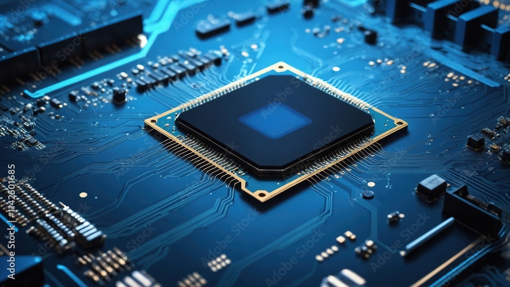 Modern technology circuit board texture background design. Quantum computer technologies ...