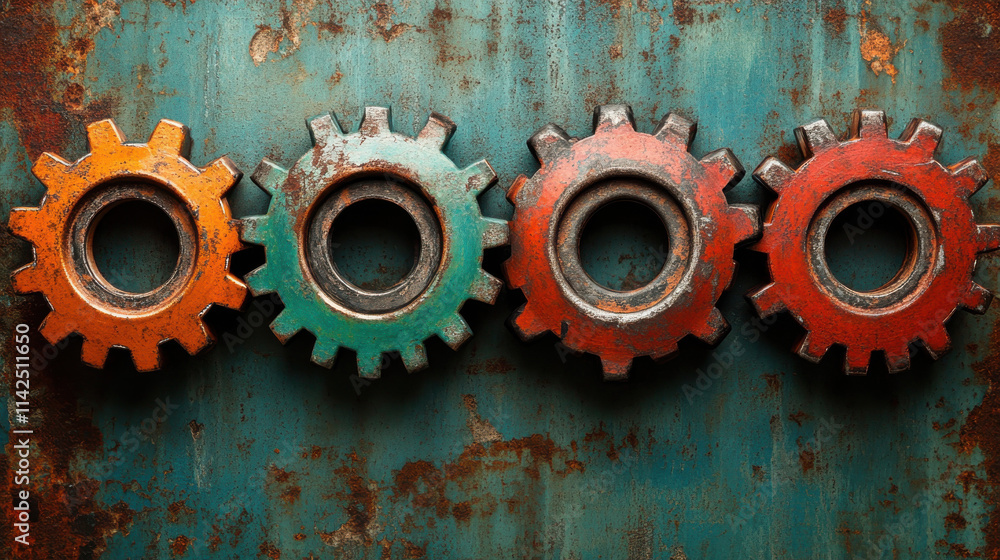 vibrant arrangement of interlocking gears in orange, green, and rust ...