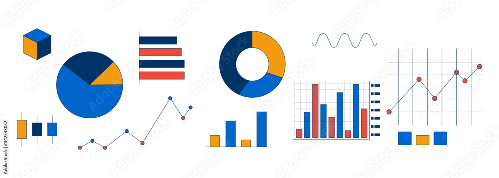 Data visualization charts 2D cartoon objects set. Piechart, bar graphs ... Data visualization charts 2D cartoon objects set. Piechart, bar graphs ...