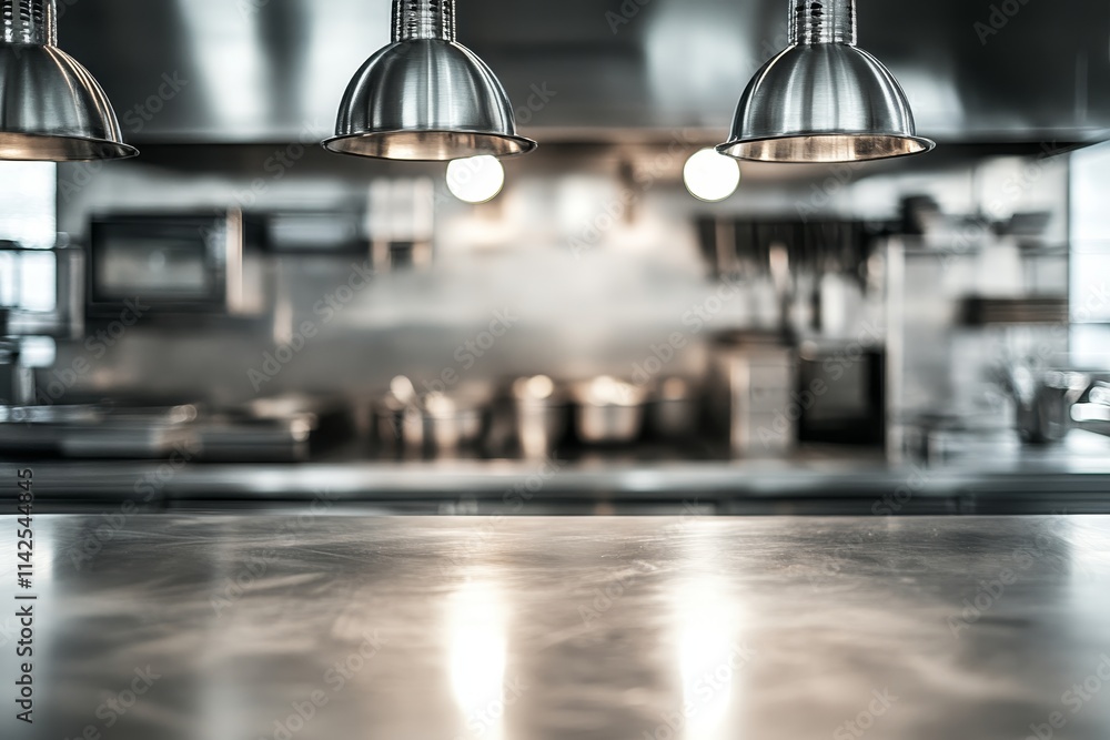 Modern Industrial Kitchen with Stainless Steel Surfaces and Pendant ...