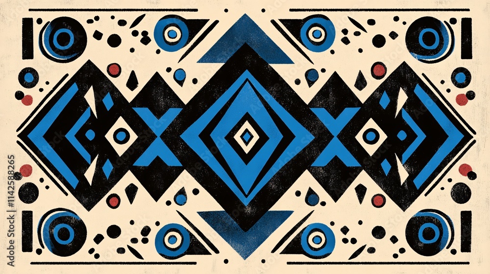Sharp, angular patterns drawn with thick black and blue lines, forming ...