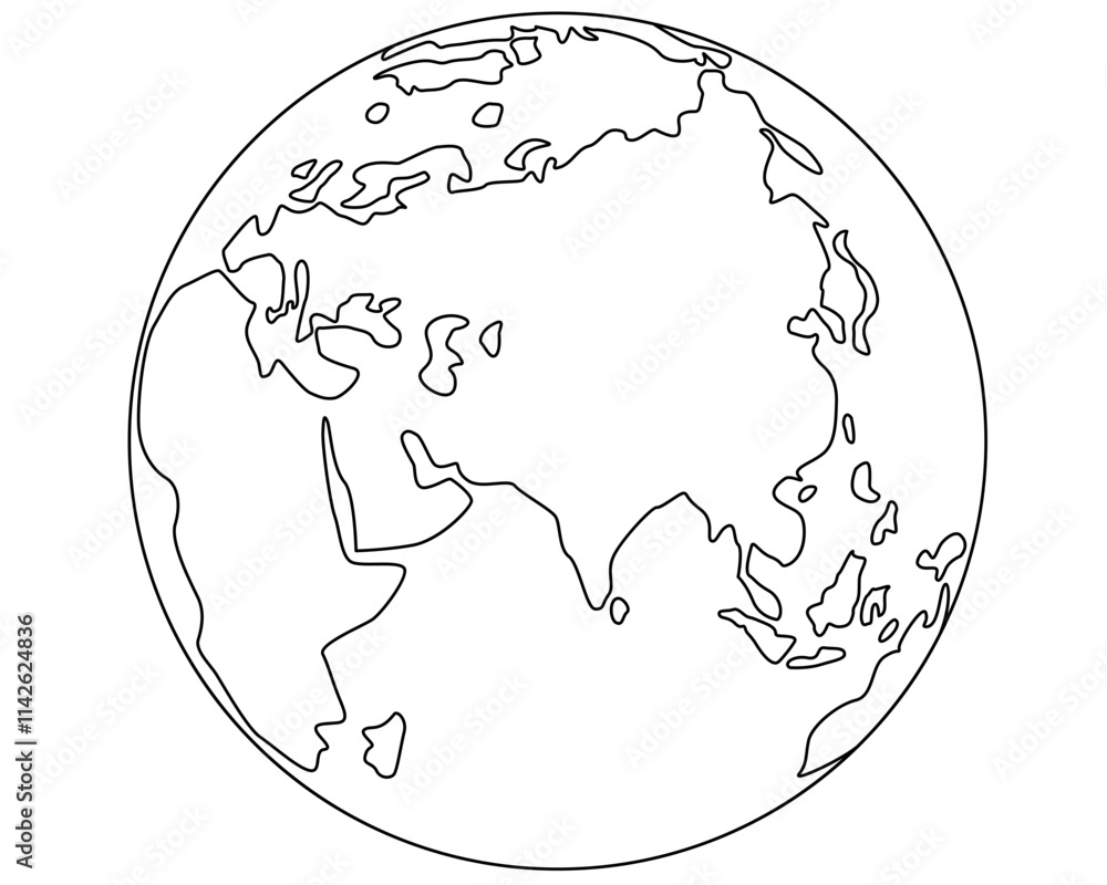 Planet Earth - Europe, Asia, Africa, Oceania - vector linear picture ...