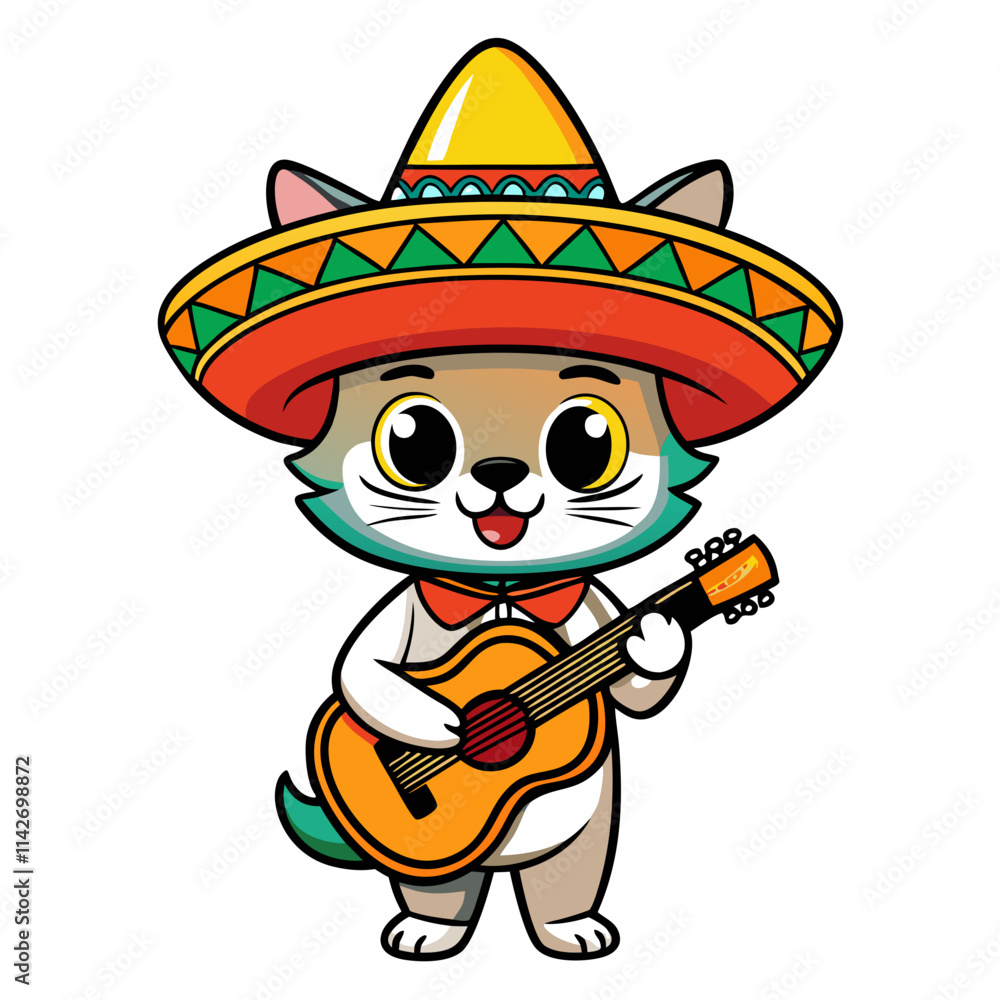 Cartoon mariachi cat vector art illustration Stock Vector | Adobe Stock
