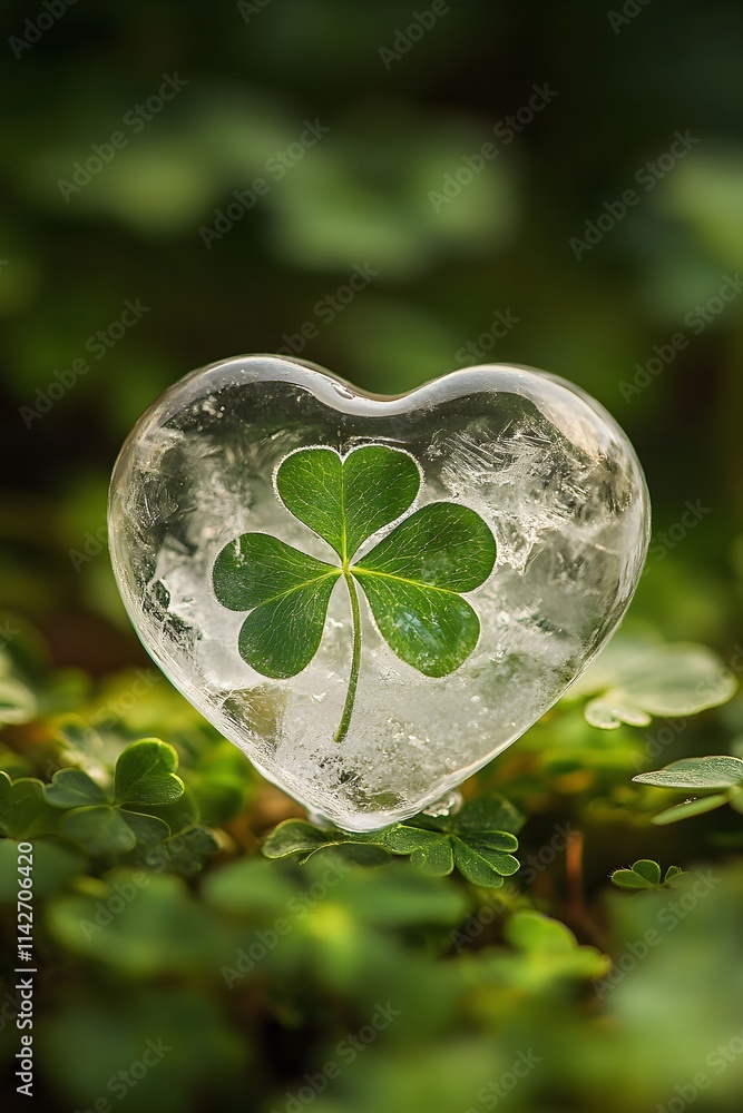 Frozen Shamrock Heart: A symbol of luck and love, captured in ice ...