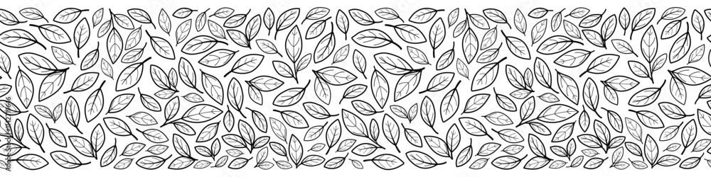 Hand drawn outline leaves seamless border. Design for banner, header ...