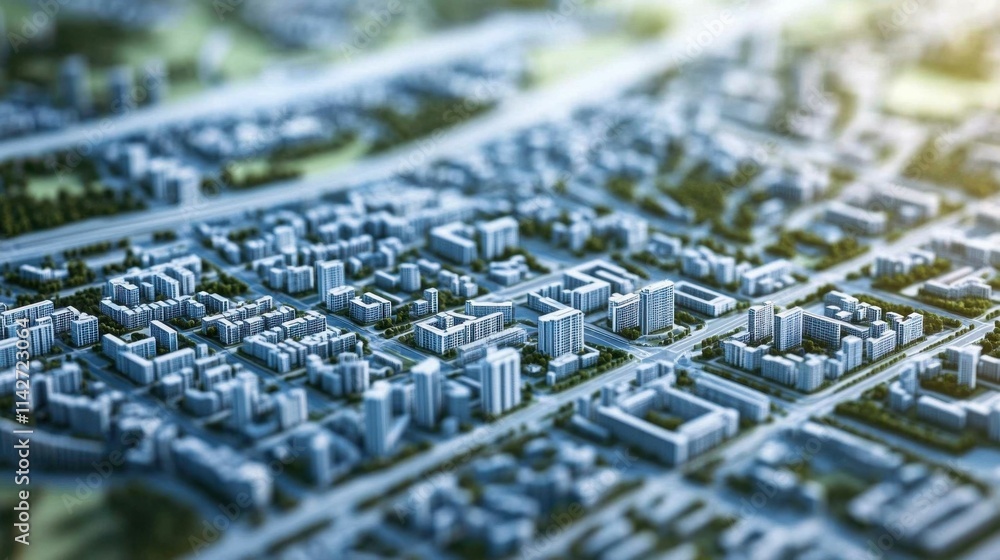 Detailed urban planning blueprint: city zoning map with residential ...