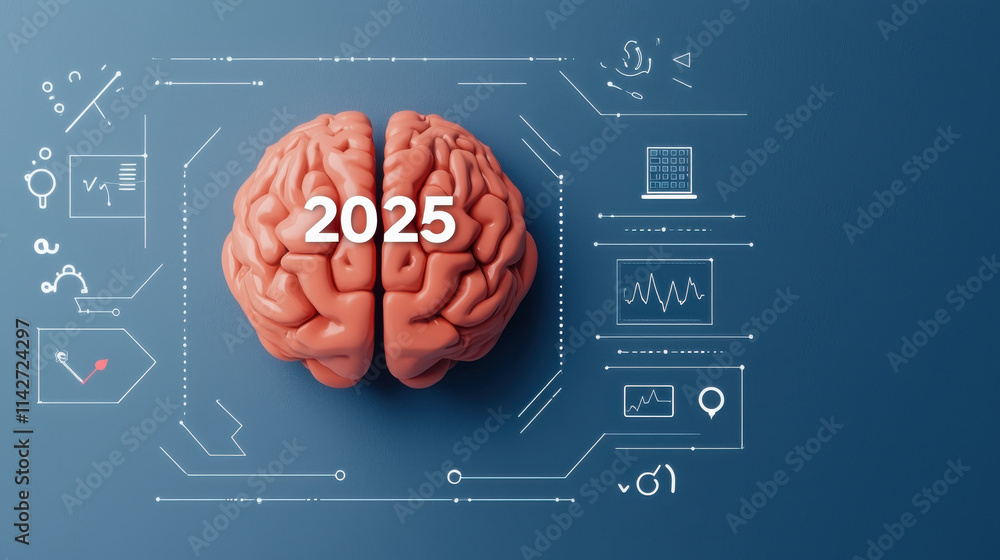 2025 Vision Board concept. Brain illustration with 2025, showcasing ...