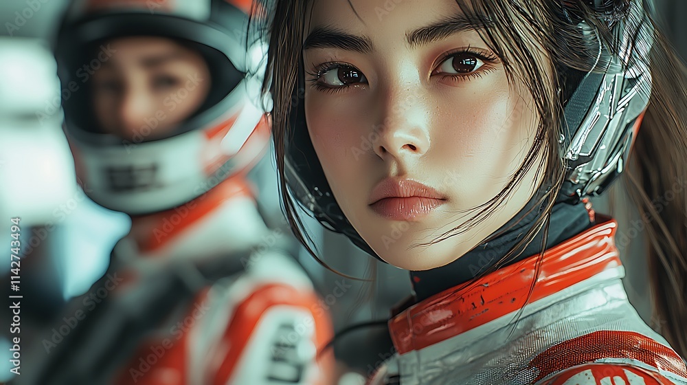 Asian male and female, cyberpunk, formula 1 racing driver, Japanese ...