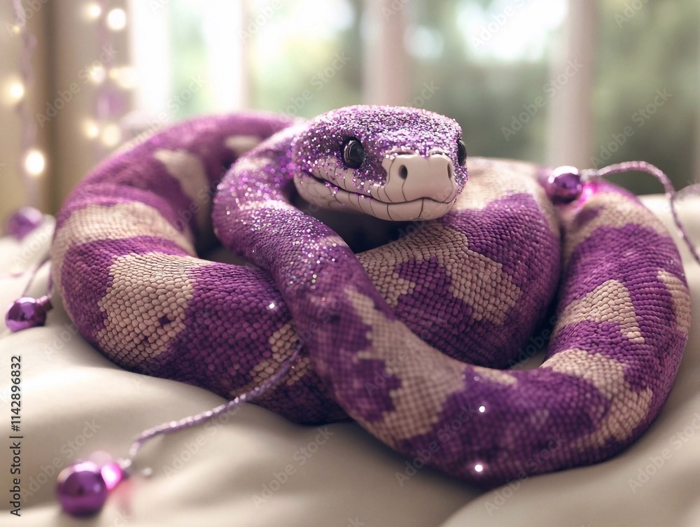 close up of a Beautiful fantasy cartoon snake with glitter and sparkle ...